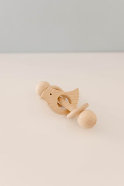 Wooden Bird Rattle Teether with Rings – Lindquist Lane